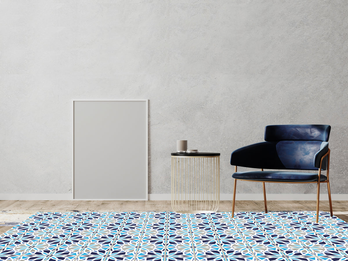 Tapis vinyl carreau de ciment bleu - Imprimé en France | Mur Mur ...